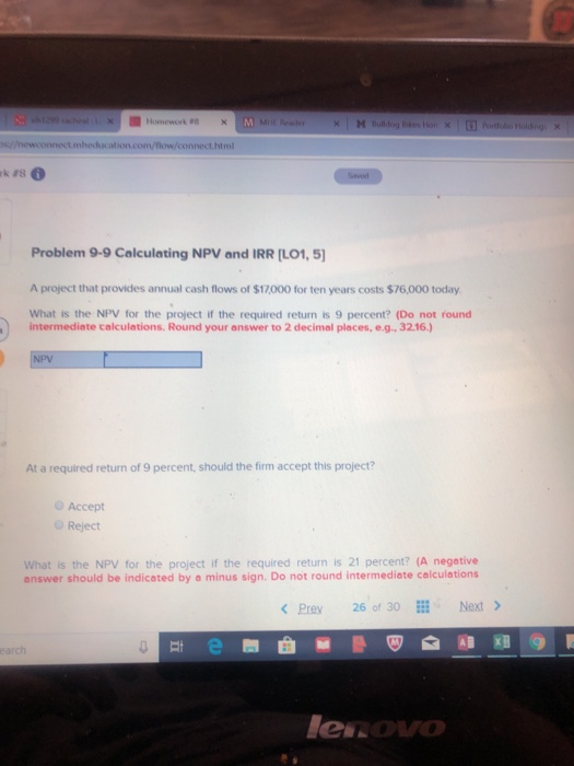 Solved tml Problem 9-9 Calculating NPV and IRR [LO1, 5 A | Chegg.com