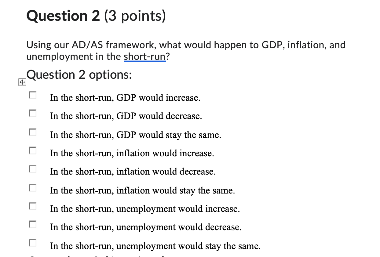 Solved Using our AD/AS framework, what would happen to GDP, | Chegg.com
