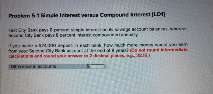 Solved Problem 5-1 Simple Interest versus Compound Interest | Chegg.com