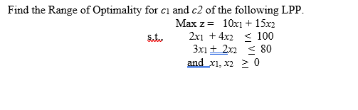 Solved Find the Range of Optimality for ci and c2 of the | Chegg.com
