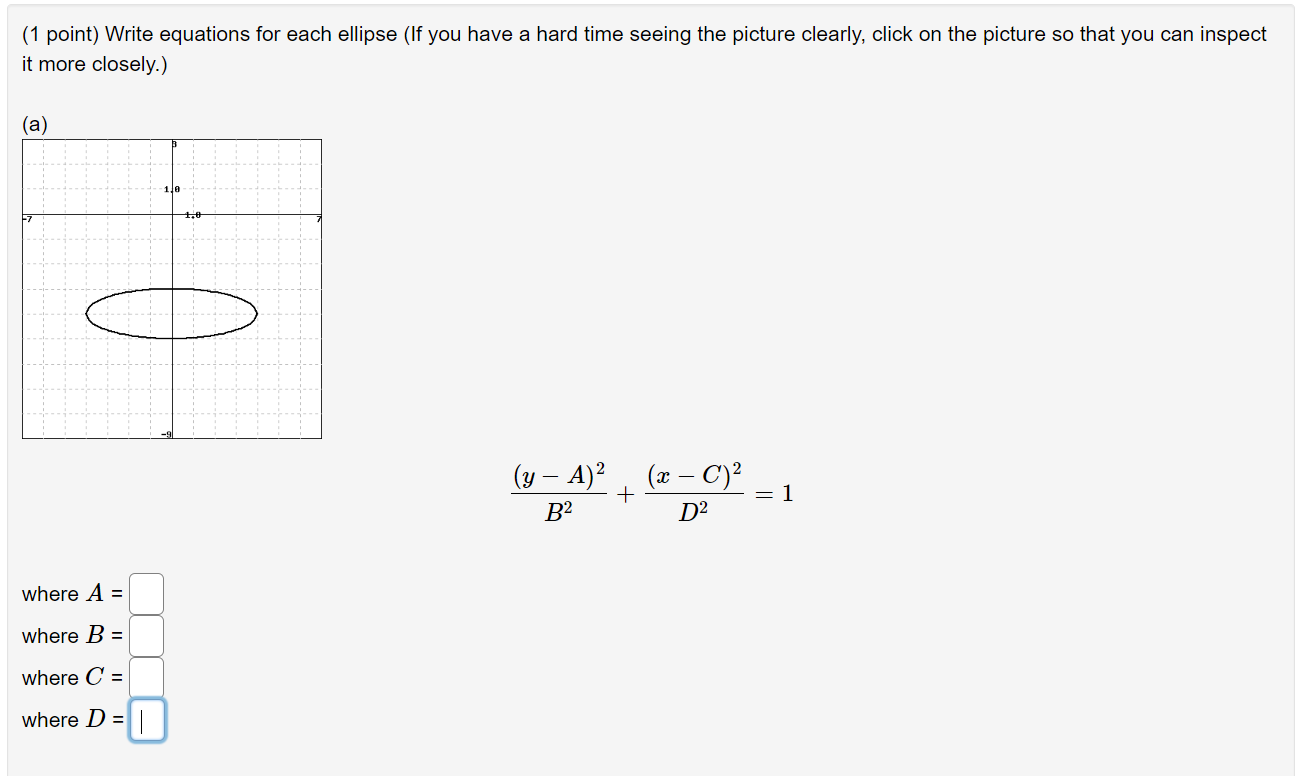 Solved (1 point) Write equations for each ellipse (If you | Chegg.com