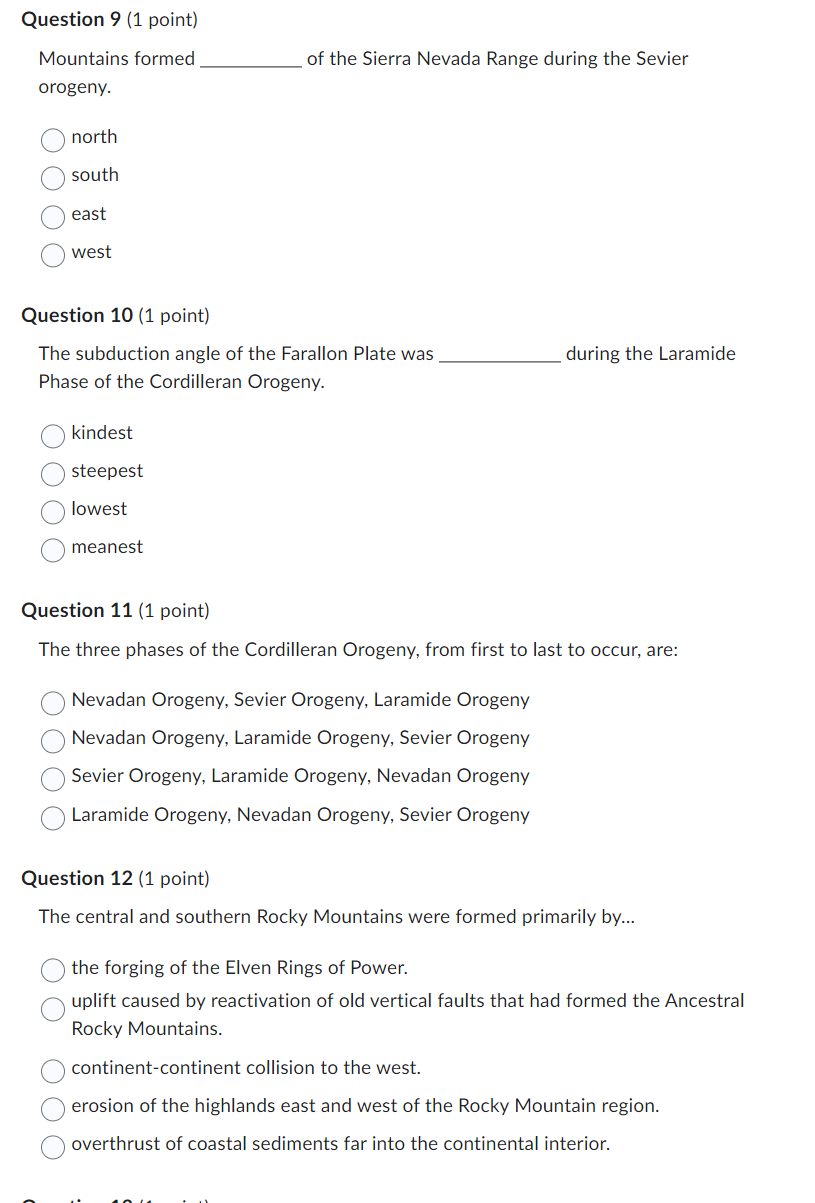 Solved Mountains formed of the Sierra Nevada Range during | Chegg.com