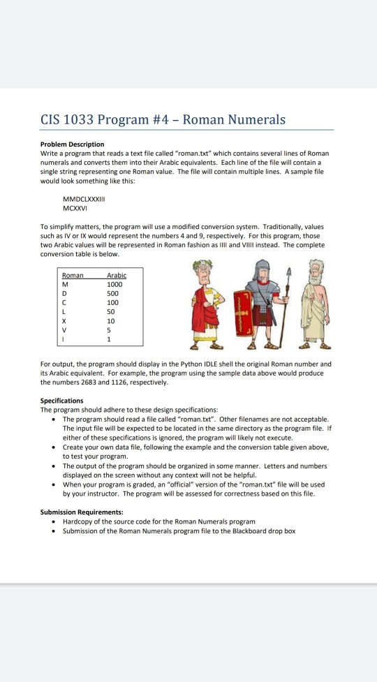 Solved CIS 1033 Program #4 - Roman Numerals Problem | Chegg.com