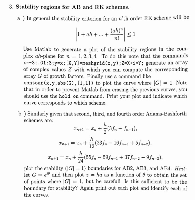 Solved 3. Stability regions for AB and RK schemes. a ) In | Chegg.com