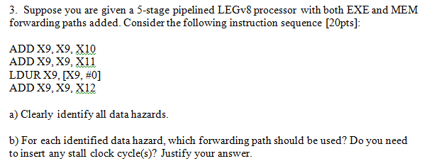 Solved 3. Suppose you are given a 5-stage pipelined LEGv8 | Chegg.com