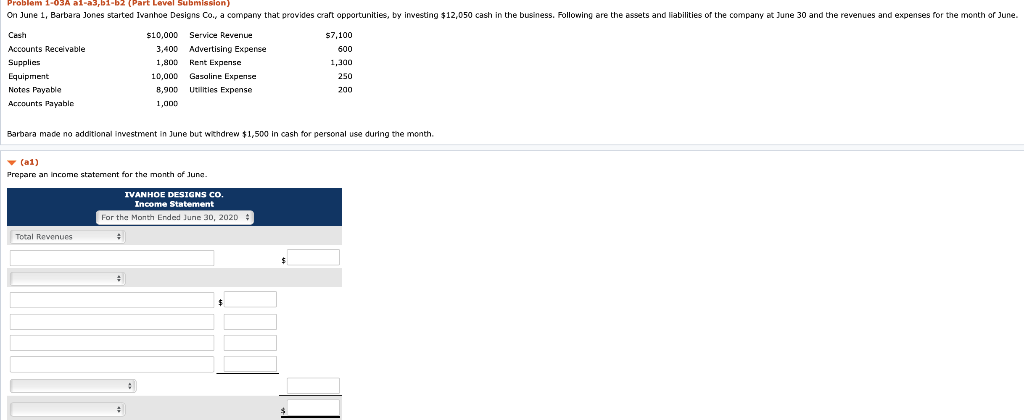 Solved Problem 1-03A a1-a3,b1-b2 (Part Level Submission) on | Chegg.com