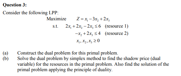 Solved Question 3: Consider the following LPP: Maximize Z = | Chegg.com