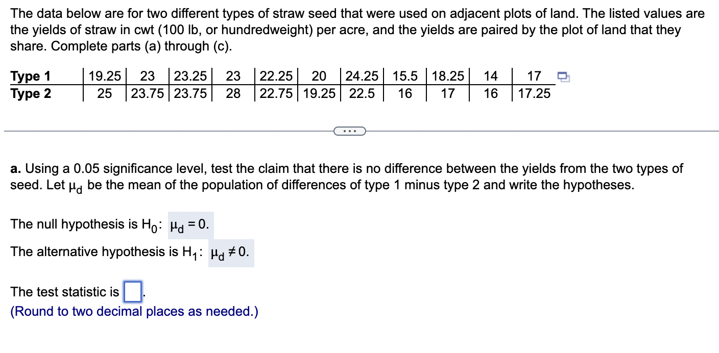 Solved The data below are for two different types of straw | Chegg.com