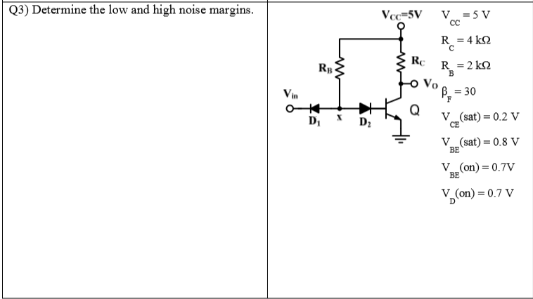 Solved Q3) Determine the low and high noise margins. Vcc=5V | Chegg.com