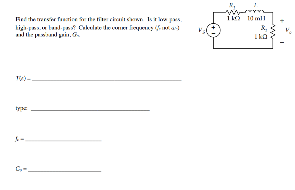 Solved Rt Find the transfer function for the filter circuit | Chegg.com