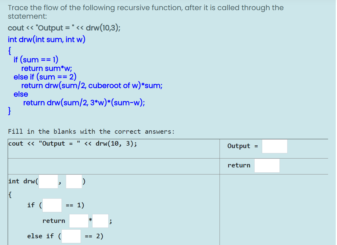 Solved Trace the flow of the following recursive function, | Chegg.com