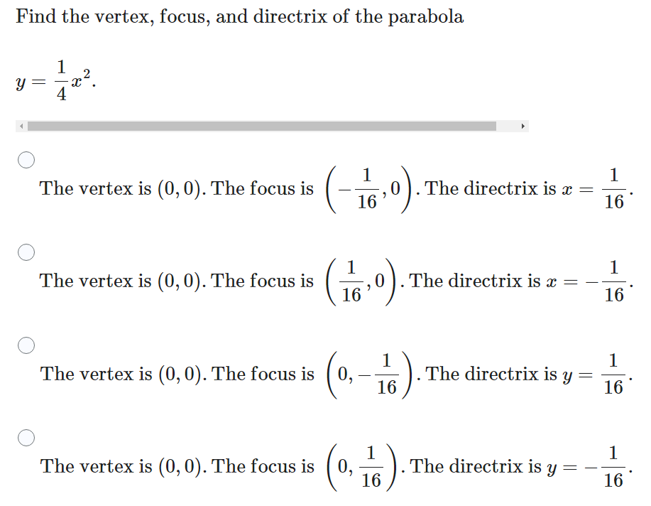 Solved Find the vertex, focus, and directrix of the parabola | Chegg.com
