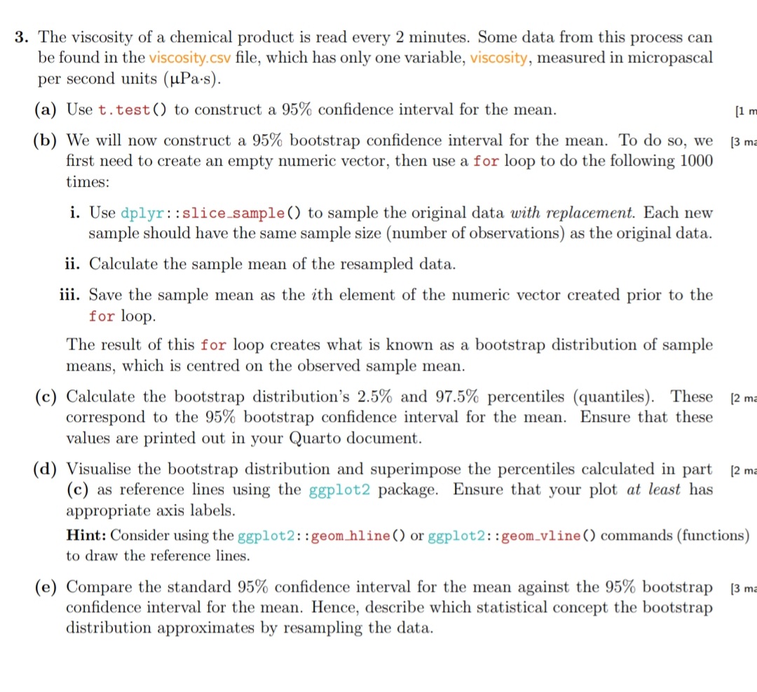 Solved 3. The viscosity of a chemical product is read every | Chegg.com