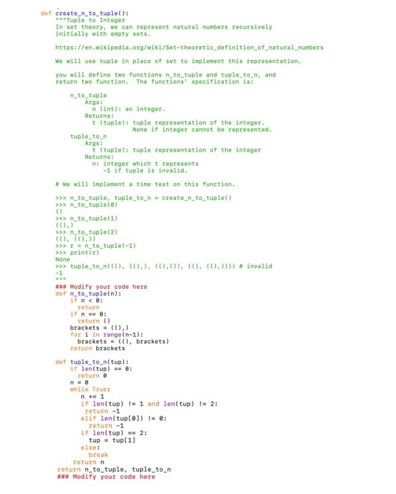 def create_n_to_tuple(): Tuple to Integer In set | Chegg.com