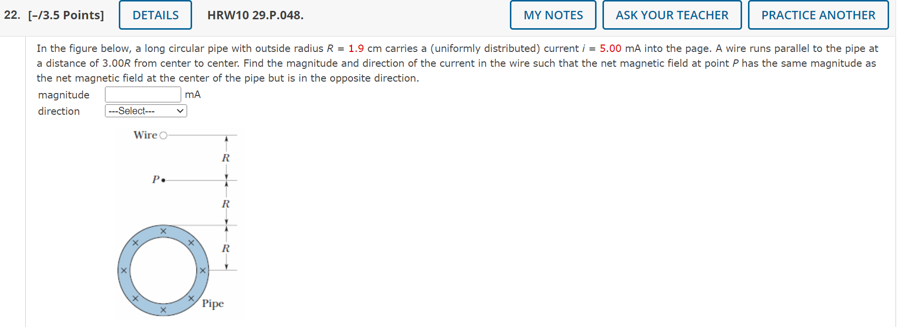 Solved In the figure below, a long circular pipe with | Chegg.com