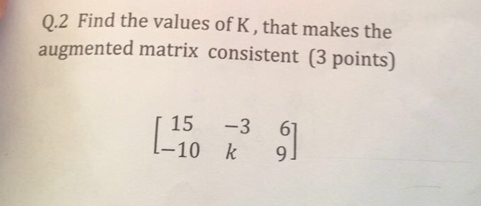 Solved Find the values of K, that makes the augmented matrix | Chegg.com