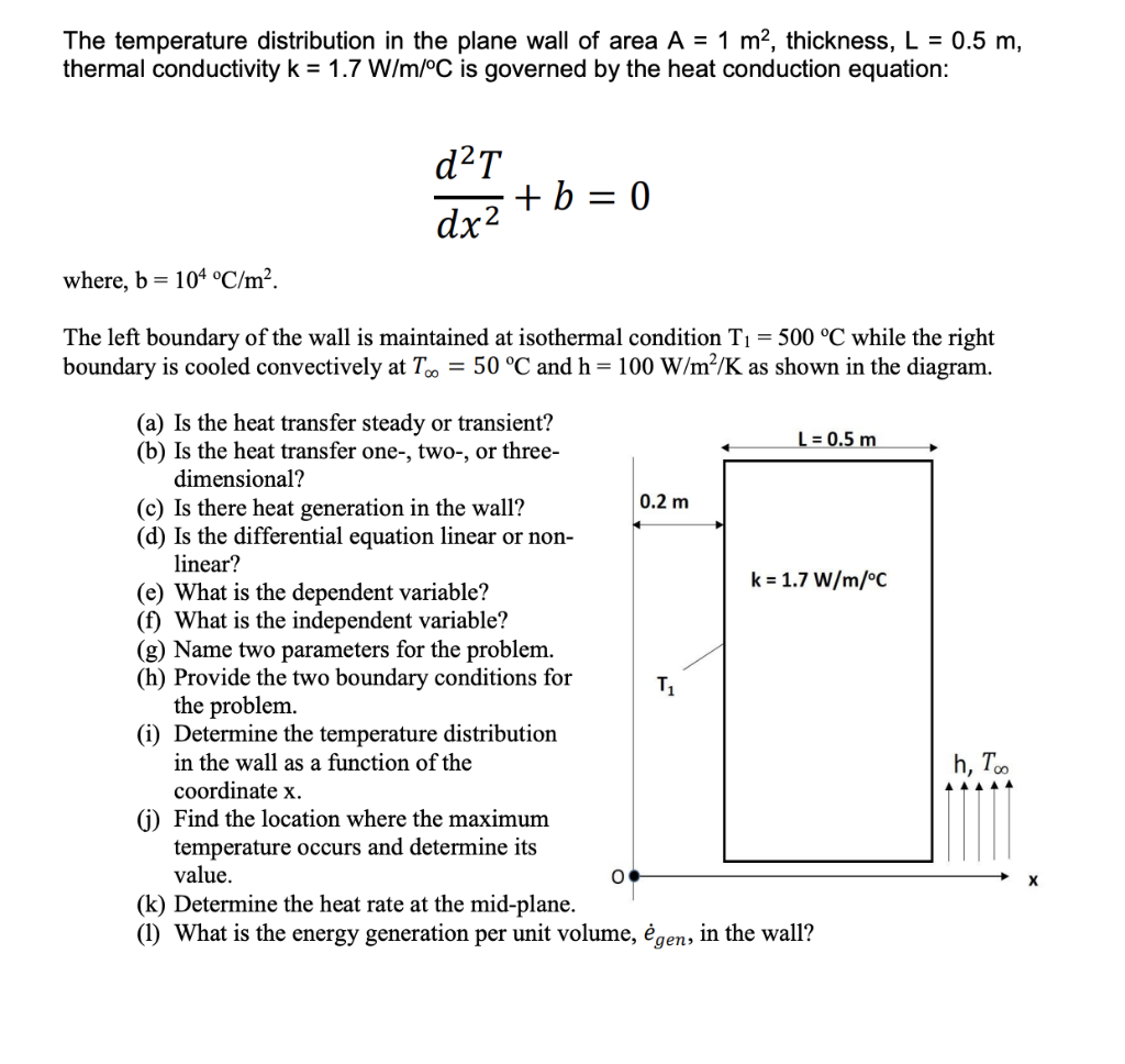 Solved The temperature distribution in the plane wall of | Chegg.com
