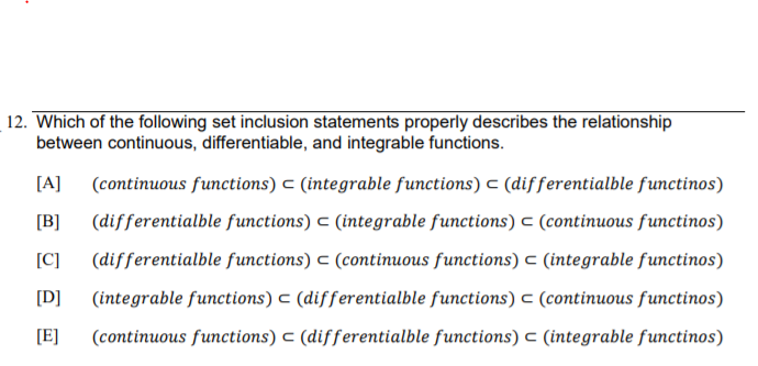 Solved 12. Which of the following set inclusion statements | Chegg.com