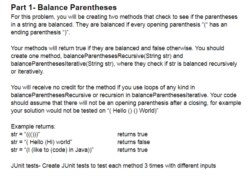 Solved Part 1 - Balance Parentheses For this problem, you | Chegg.com