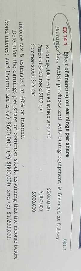 Solved 14-1 Effect of financing on earnings per share EX1 | Chegg.com Solved 14-1 Effect of financing on earnings per share EX1 | Chegg.com
