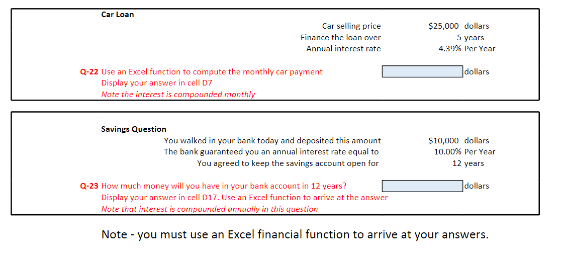 Solved Note - you must use an Excel financial function to | Chegg.com