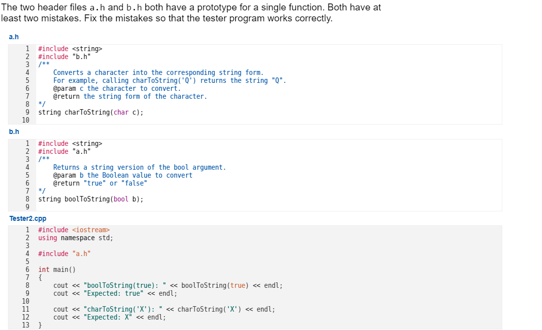 Solved The two header files a. ﻿h and b.h ﻿both have a | Chegg.com