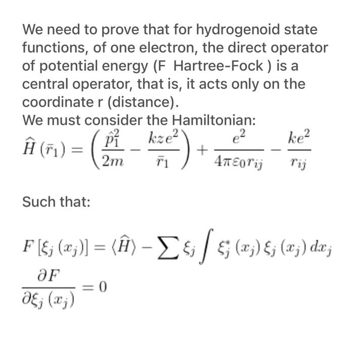 Solved We need to prove that for hydrogenoid state | Chegg.com