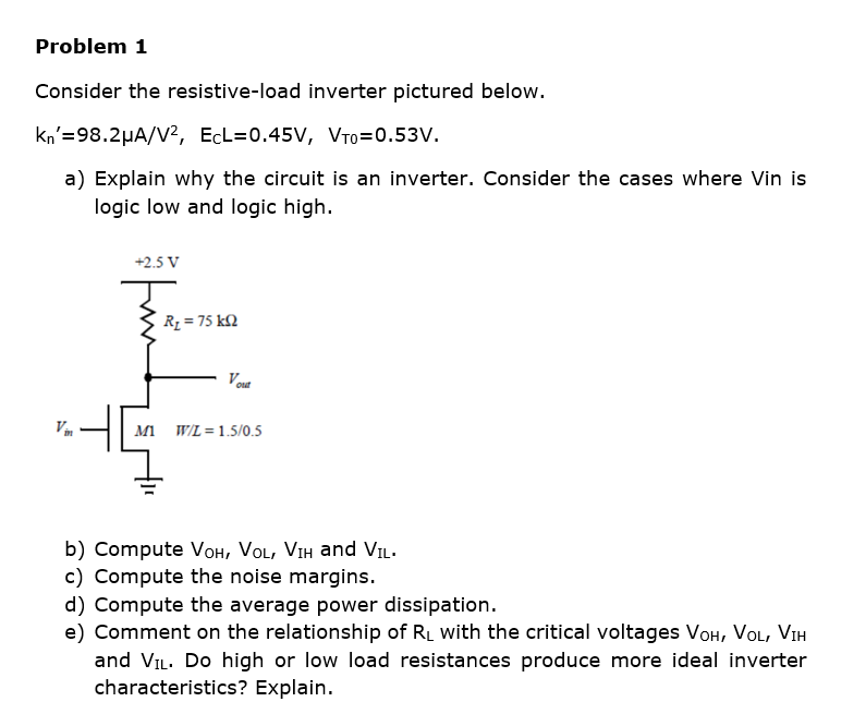 Consider the resistive-load inverter pictured | Chegg.com