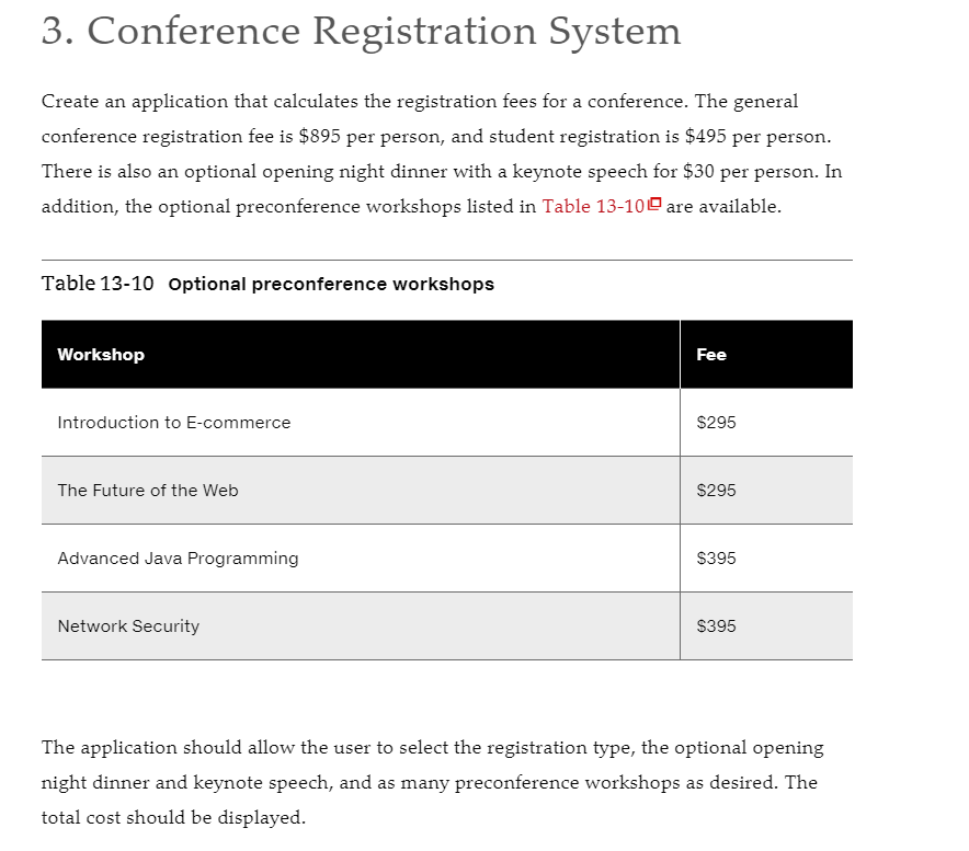 Solved 3. Conference Registration System Create an | Chegg.com
