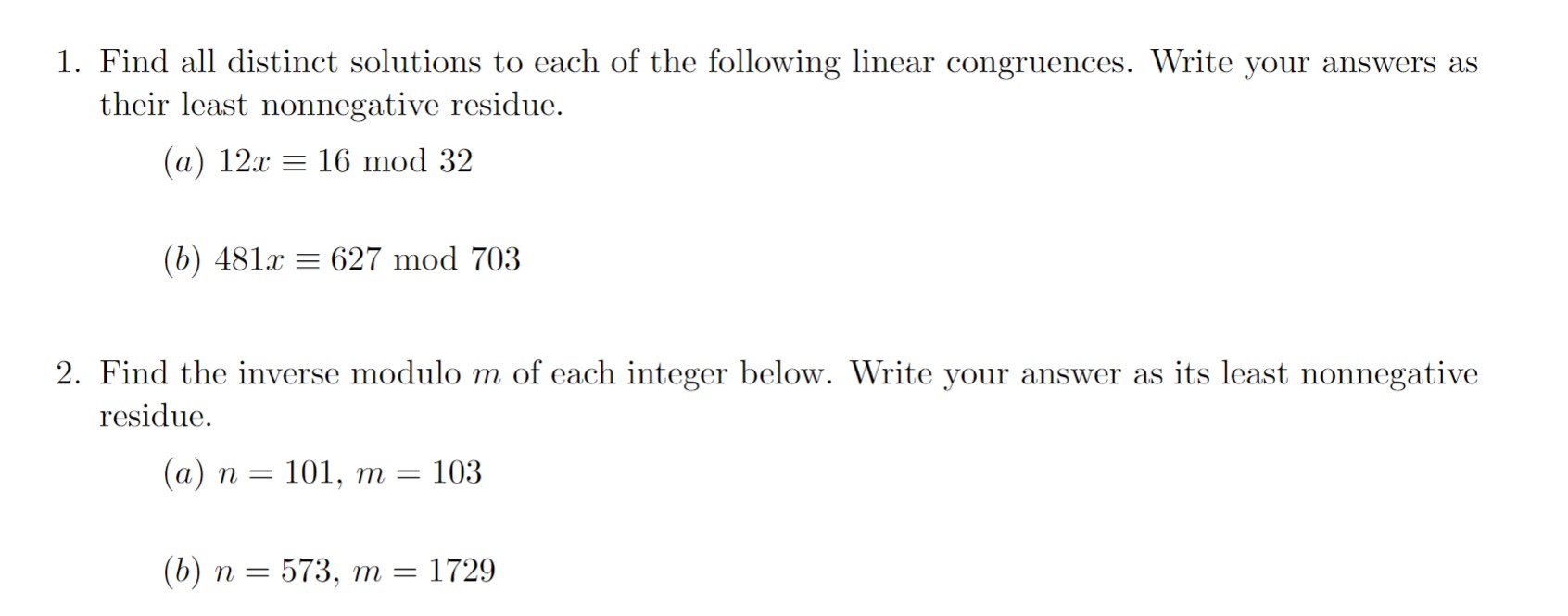 Solved 1. Find all distinct solutions to each of the | Chegg.com