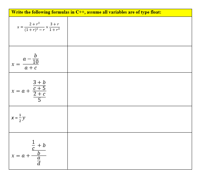 Solved Write the following formulas in C++, assume all | Chegg.com