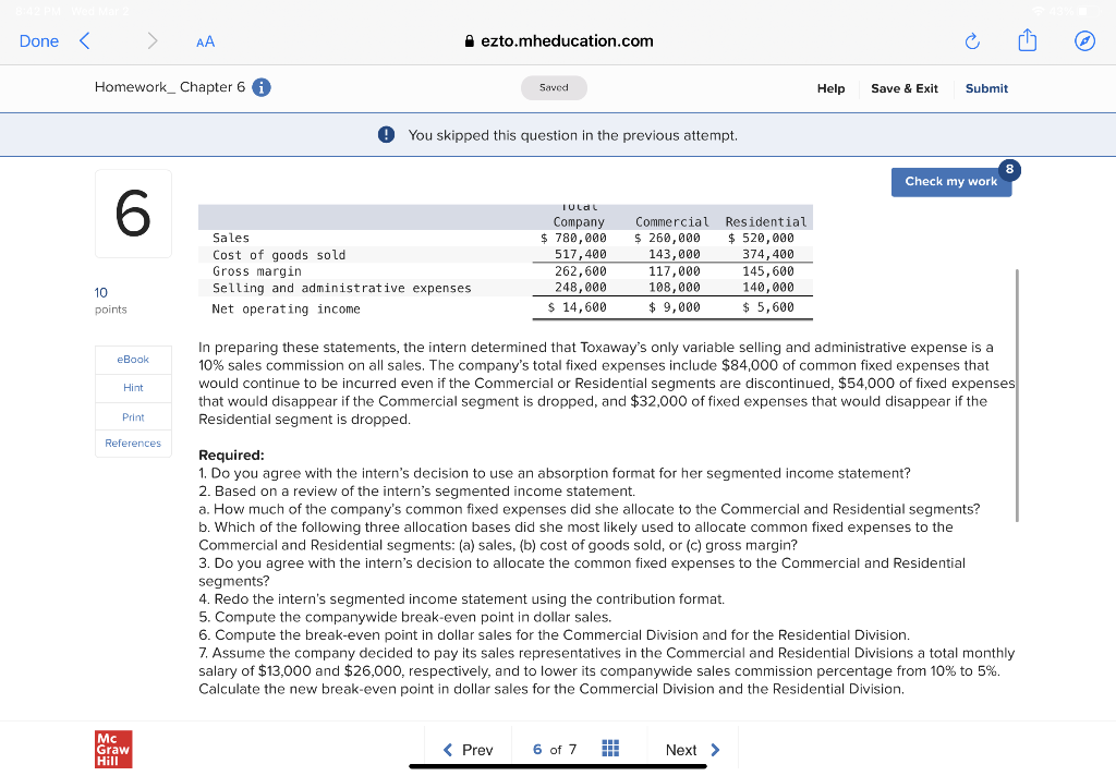 Solved Done AA ezto.mheducation.com Homework_Chapter 6 A | Chegg.com