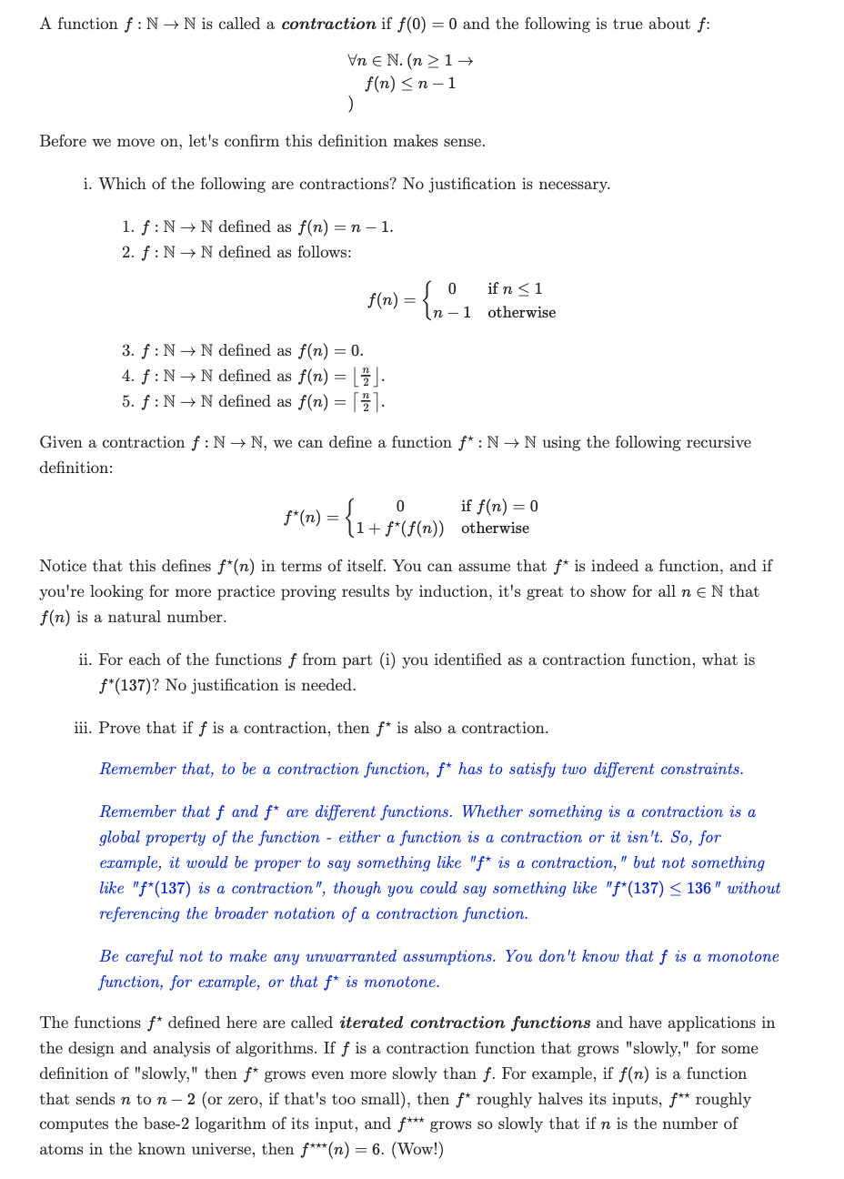 Solved A function f:N → N is called a contraction if f(0) = | Chegg.com