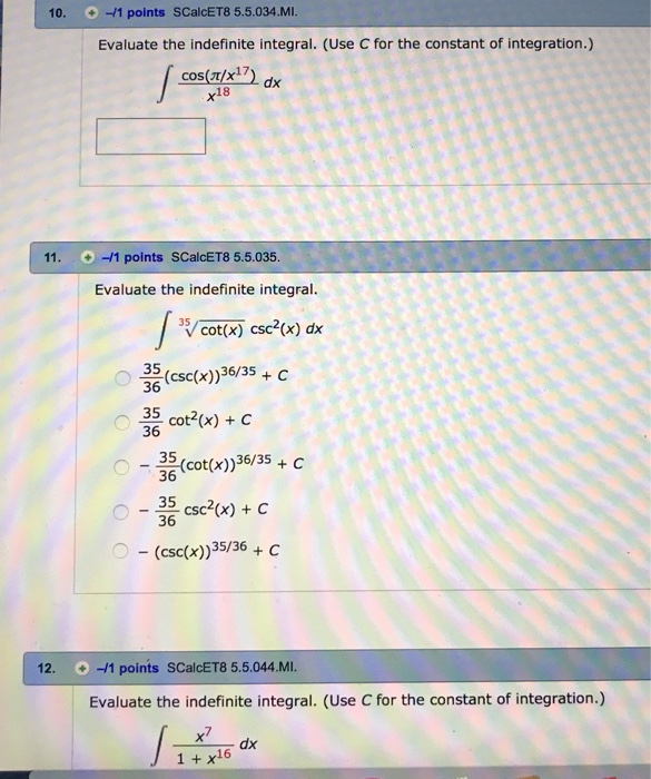 Solved 10. ㅢ1 points scalcET8 5.5.034-MI + Evaluate the | Chegg.com