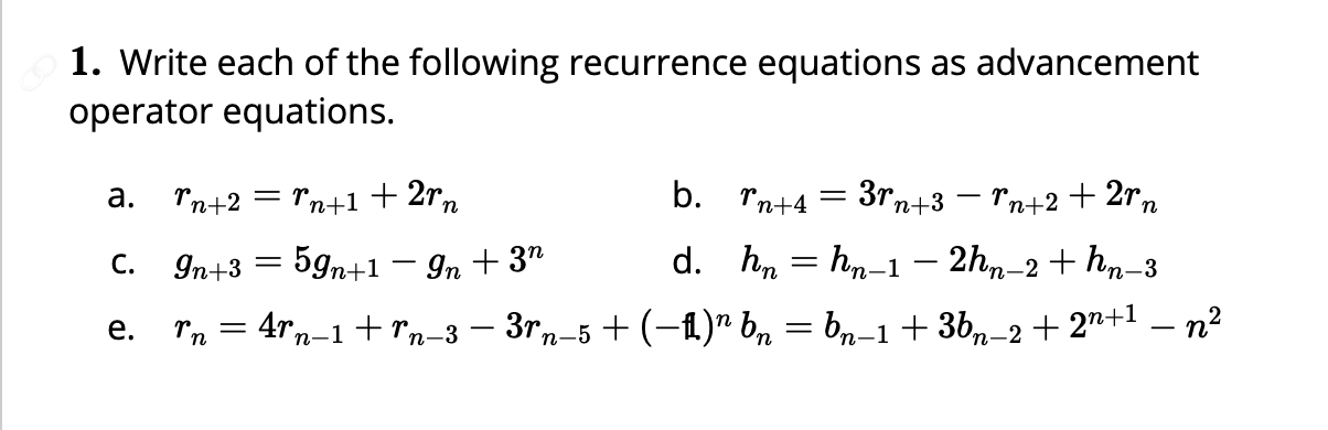 Solved 1. Write each of the following recurrence equations | Chegg.com