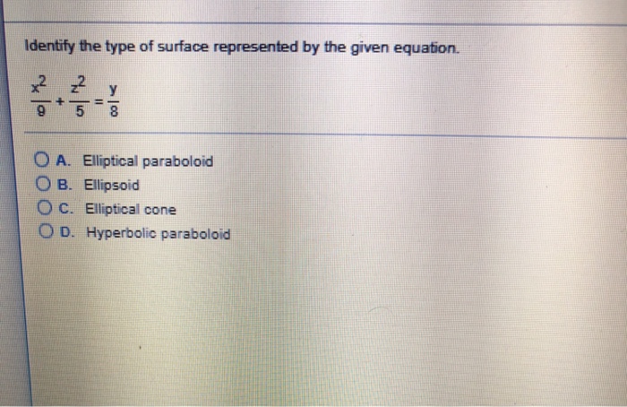 Solved Identify the type of surface represented by the given | Chegg.com