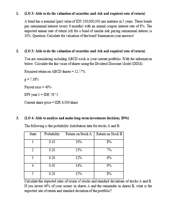 Solved 1 Lo 3 Able To Do The Valuation Of Securities And