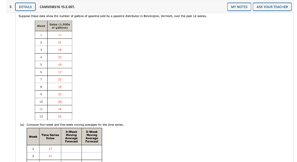 Solved (a) Compute four-week and five-week moving averages | Chegg.com