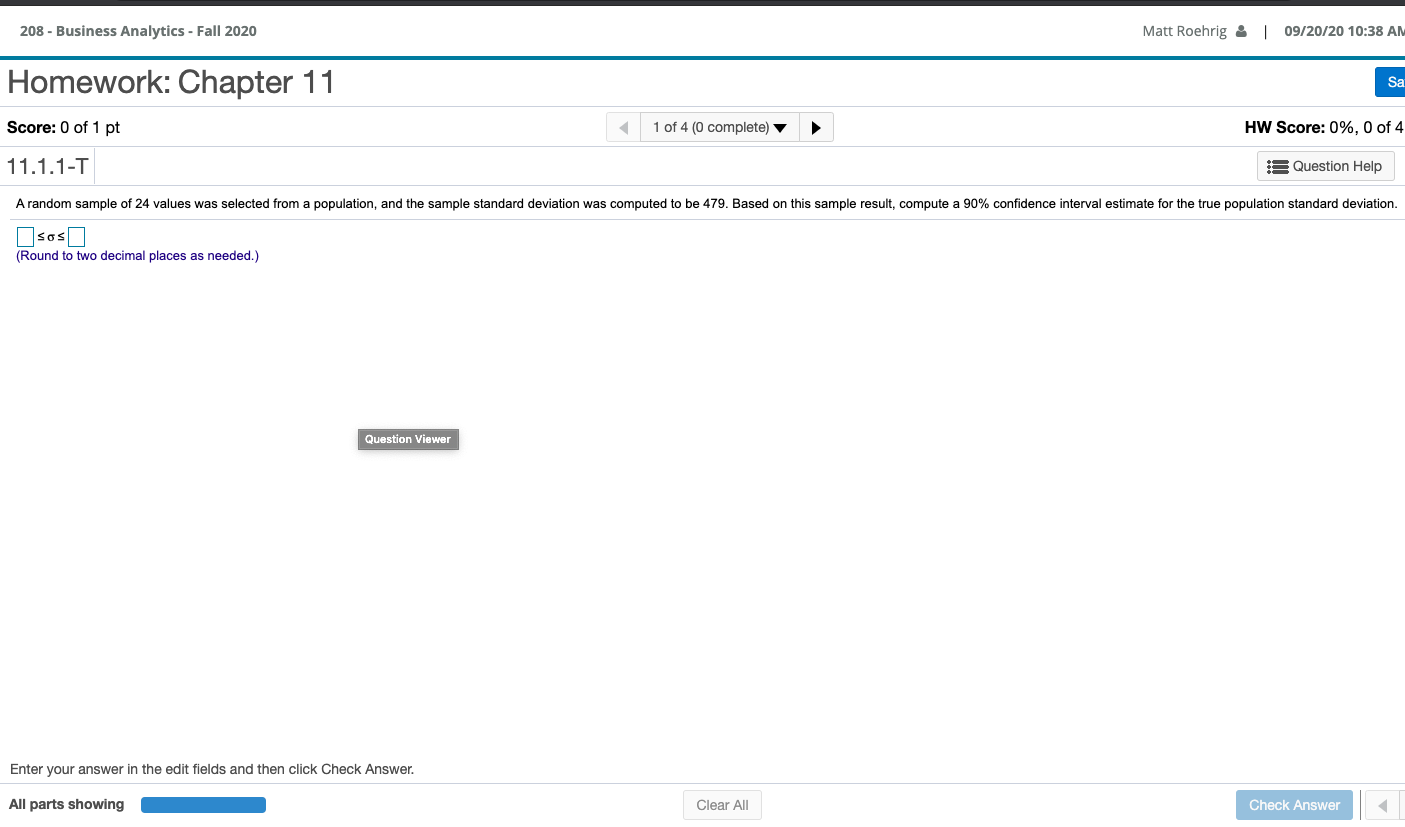 Solved 208 - Business Analytics - Fall 2020 Matt Roehrig & I | Chegg.com