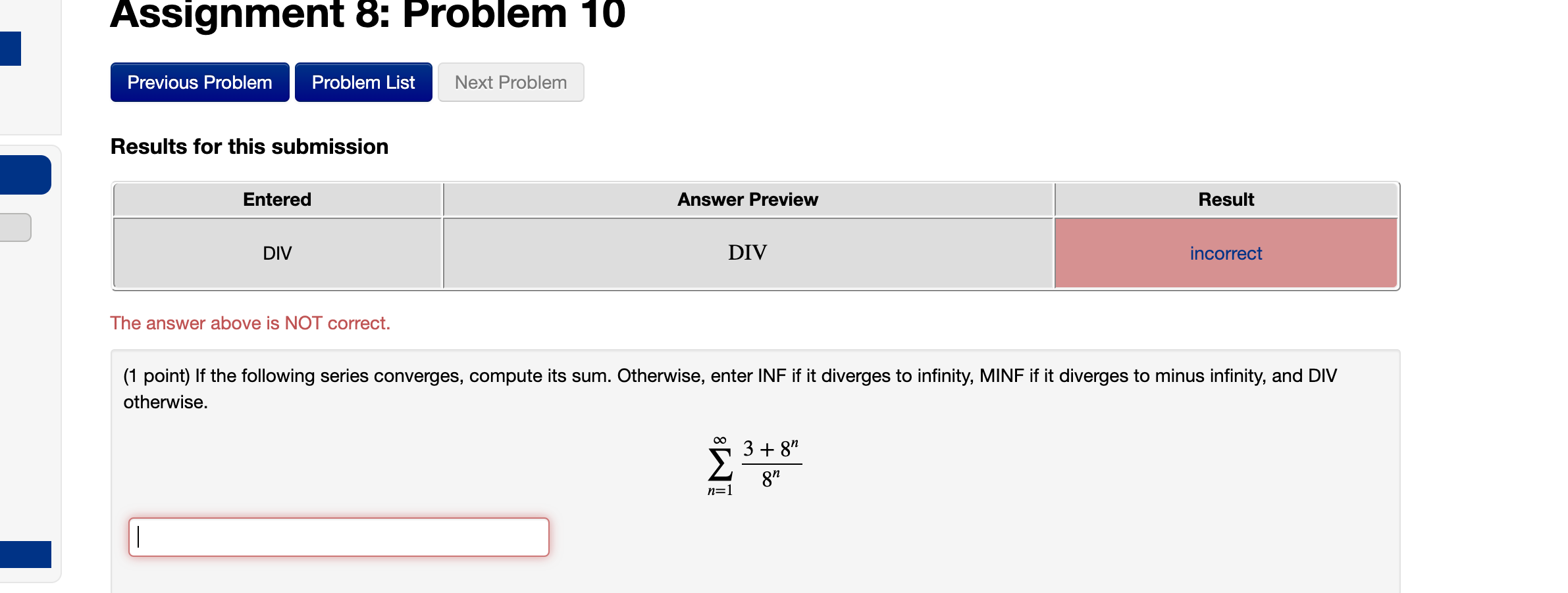 Solved Assignment 8: Problem 10 Results for this submission | Chegg.com