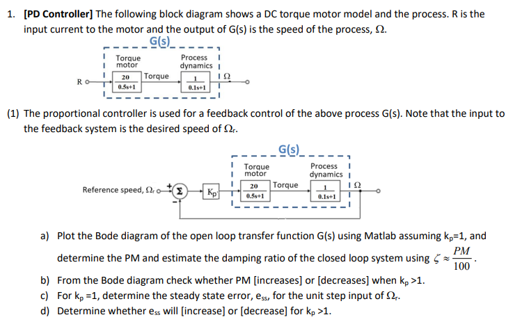 1. [PD Controller] The following block diagram shows | Chegg.com