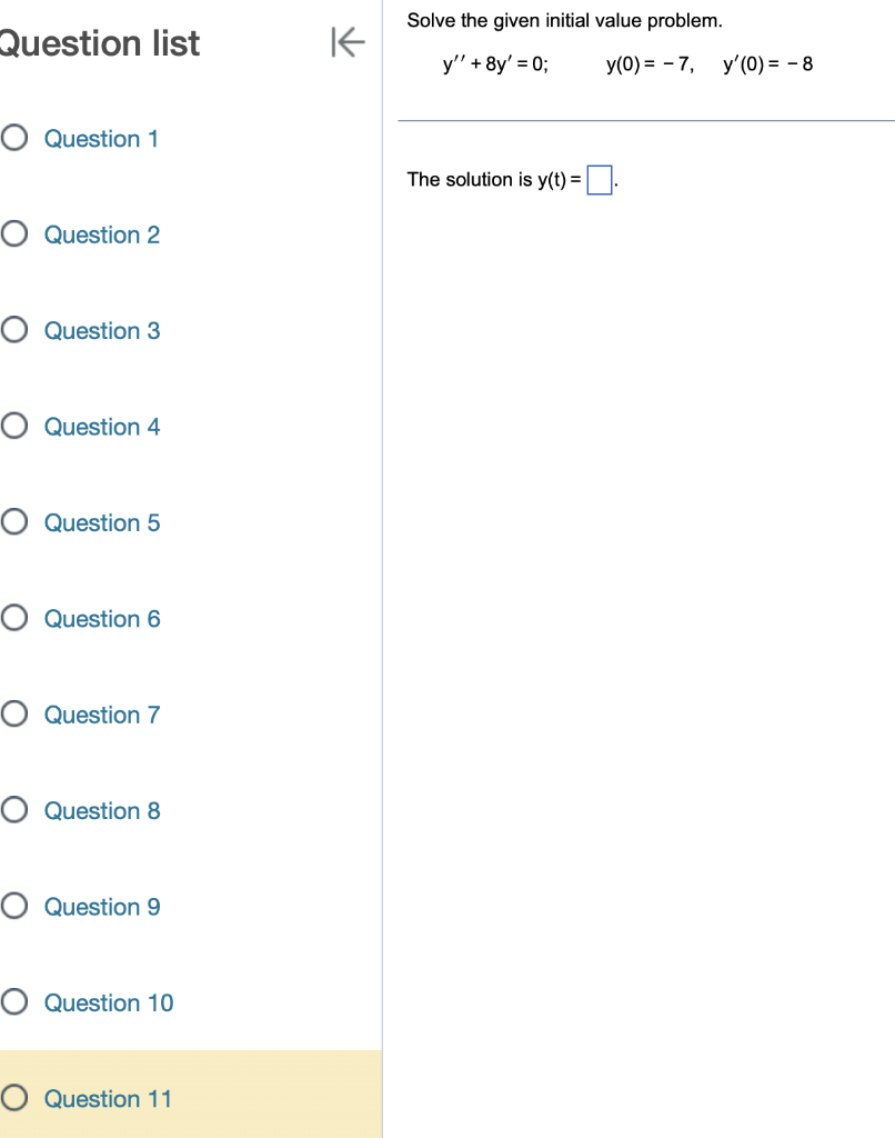 Solved Question list ∣← Solve the given initial value | Chegg.com