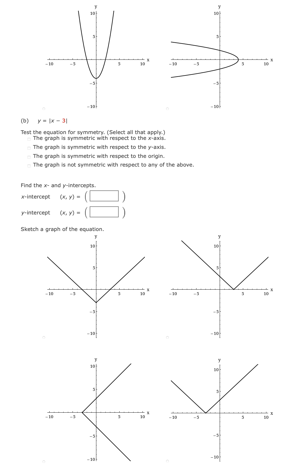 Solved st each equation for symmetry. Find the x - and | Chegg.com