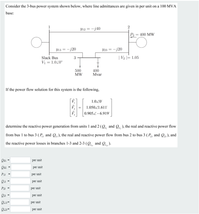 Solved Consider the 3-bus power system shown below, where | Chegg.com