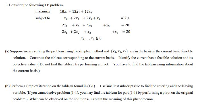 1. Consider the following LP problem. maximize 10x | Chegg.com
