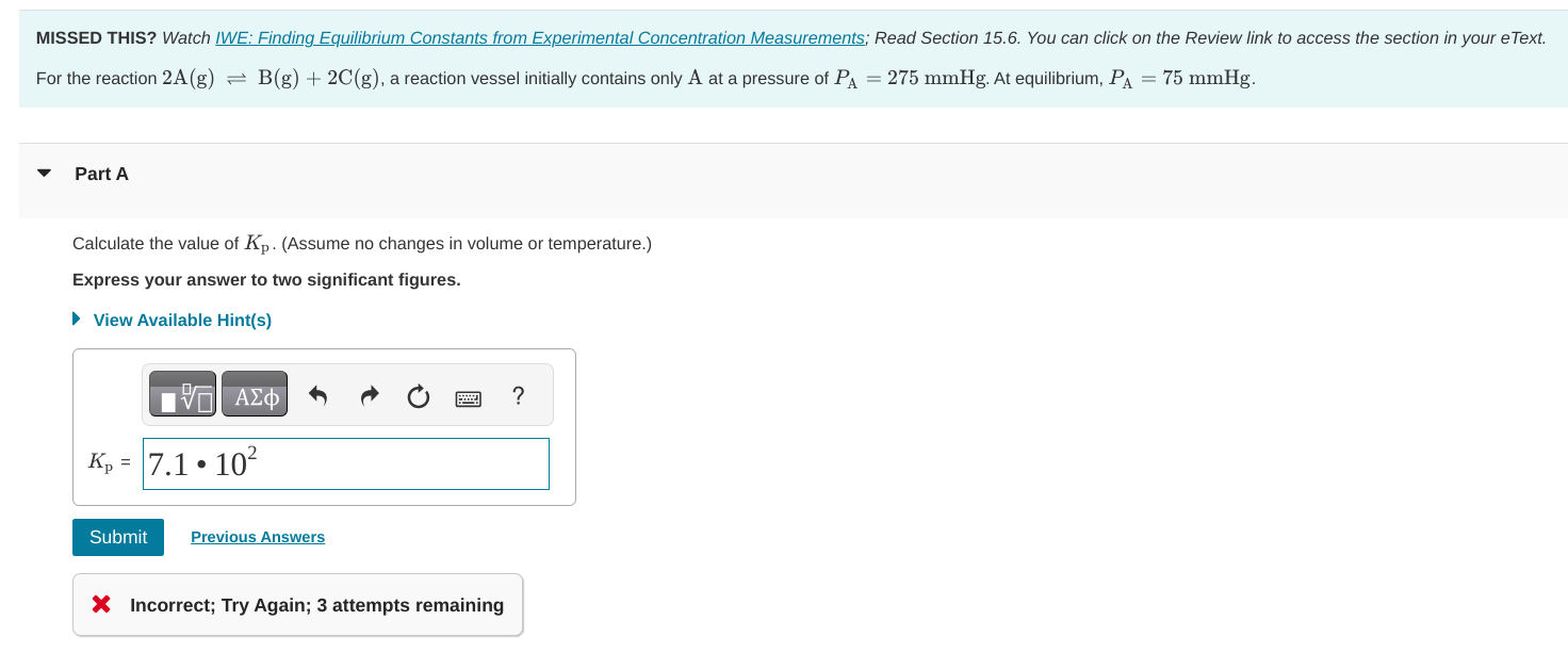 Solved MISSED THIS? Watch IWE: Finding Equilibrium Constants | Chegg.com