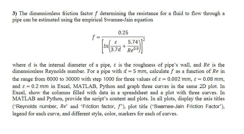 Solved 3) The dimensionless friction factor f determining | Chegg.com