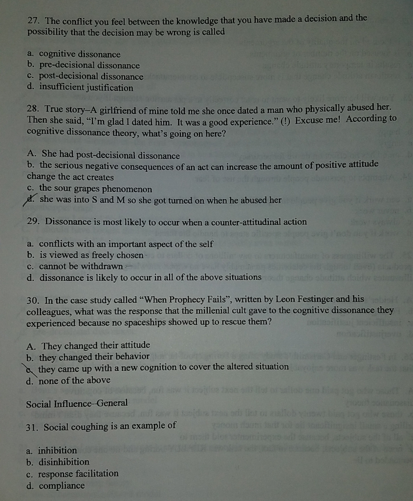 Solved 27. The conflict you feel between the knowledge that | Chegg.com