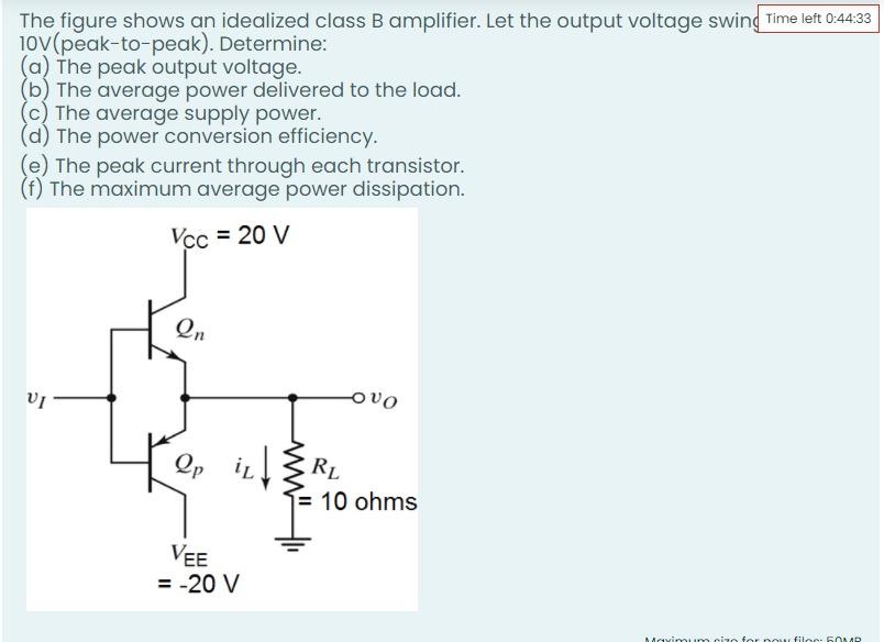 Solved The figure shows an idealized class B amplifier. Let | Chegg.com