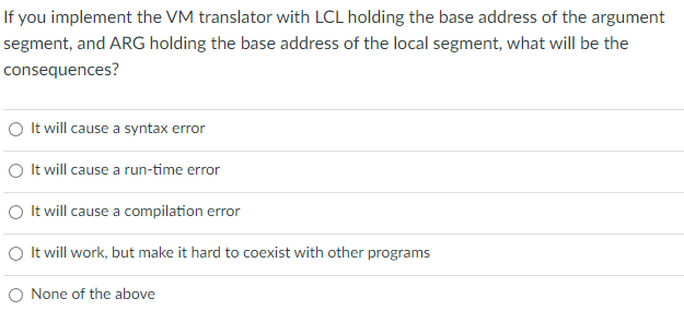 Solved If you implement the VM translator with LCL holding | Chegg.com